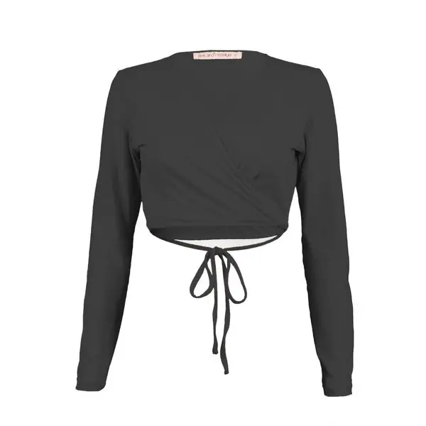 LOVE AND NOSTALGIA Cross Your Heart Wrap Top - Black
