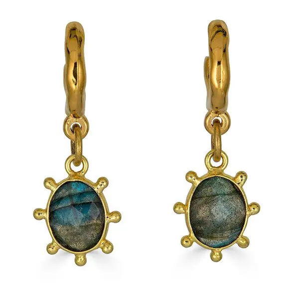 LONI PAUL JEWELRY Gold Plated Hoop Earrings With Labradorite - Gold/green
