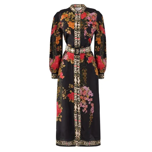 RAISHMA Brenna Floral Midi Dress - Black