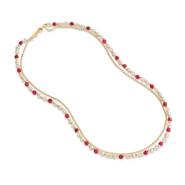 DOWER & HALL Orissa Gemstone And Pearl Necklace - Pink/yellow
