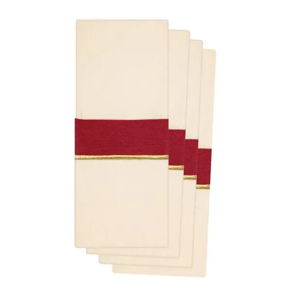 ROUMÉLIE ORIENTALE Bordeaux Detailed Cotton Cutlery Pouch Set Of Four - Red