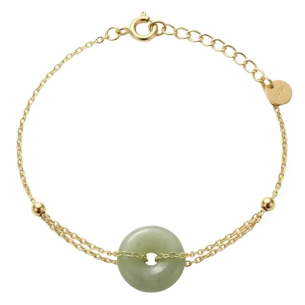 SEREE Coin Green Jade Gold Bracelet - Gold/green
