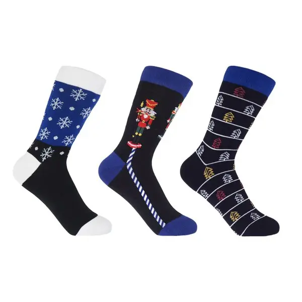 PEPER HAROW - MADE IN ENGLAND Frosty Christmas Three Pack Socks - Black/blue