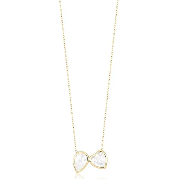 SHYMI Two Stone Bezel-set Heart & Pear Necklace - Gold
