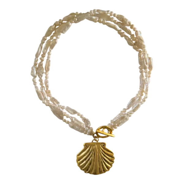SCCOLLECTION Shell Charm Pearl Necklace - Gold/white