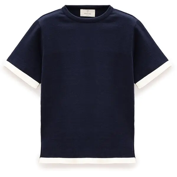 PERALUNA Knit Slit Cotton Blouse - Blue