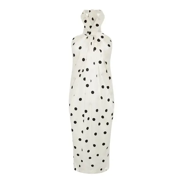 THE SUMMER EDIT Sienna Silk Bandeau Polka Dot Dress - White