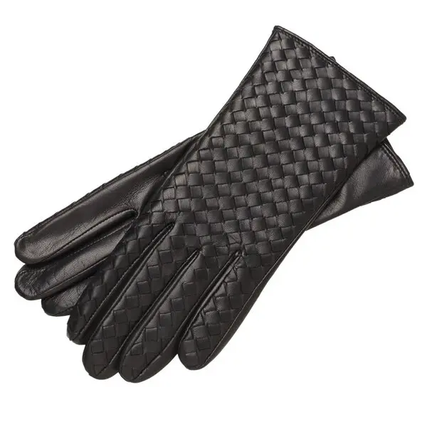 1861 GLOVE MANUFACTORY Intrecciato Woven Leather Gloves - Black