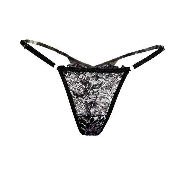 CAROL COELHO Kyoto Bicolor Lace & Tulle Strappy Thong - Black
