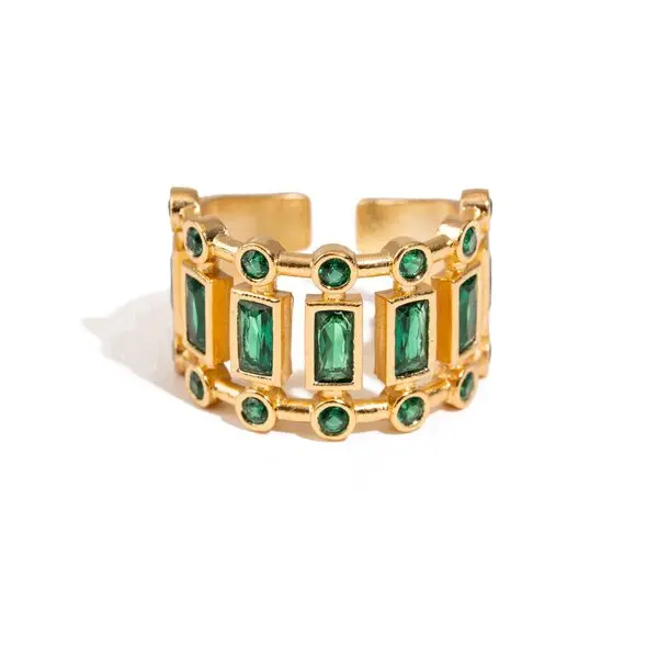 EBRU JEWELRY Radiant Majesty Emerald Cuff Ring - Gold/green