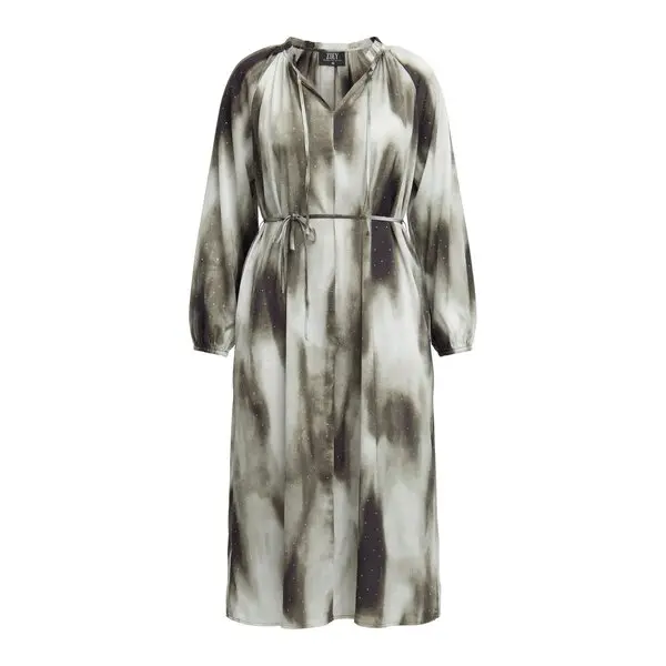 ZOEY Printed Tie Neck Midi Dress With Rhinestone Embellishments