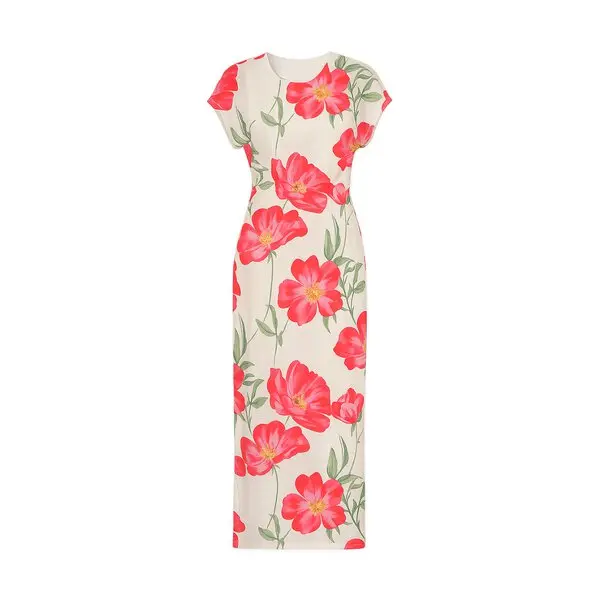 YUMI Floral Printed Mesh Midi Dress - White