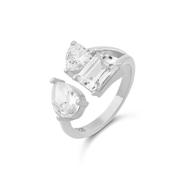 SHYMI Mixed Shape Three Stone Open Ring - Silver