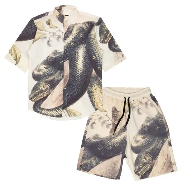 MYSIMPLICATED Snake Print Recycled Fabric Shirt And Bermuda Set - Beige