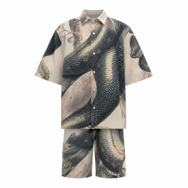 MYSIMPLICATED Short Sleeve Shirt And Bermuda Set With Snake Print - Beige