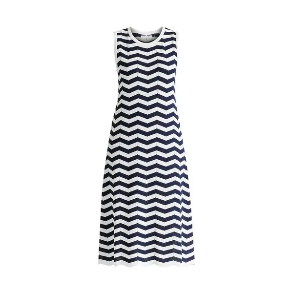 PAISIE Sleeveless Midi Knit Dress - Blue/white