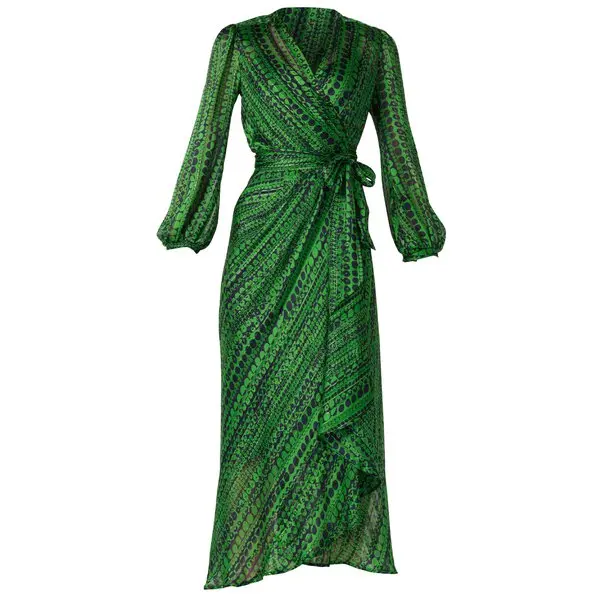 SACHA DRAKE Savoir Midi Wrap Dress - Green