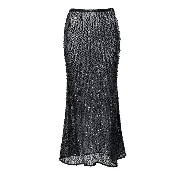 AGGI BY HALEWSKI Eliza Sparkle Sequin Midi Slip Skirt - Black