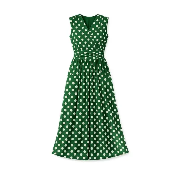 YUMI Polka Dot Mesh Wrap Skater Dress With Pockets - Green