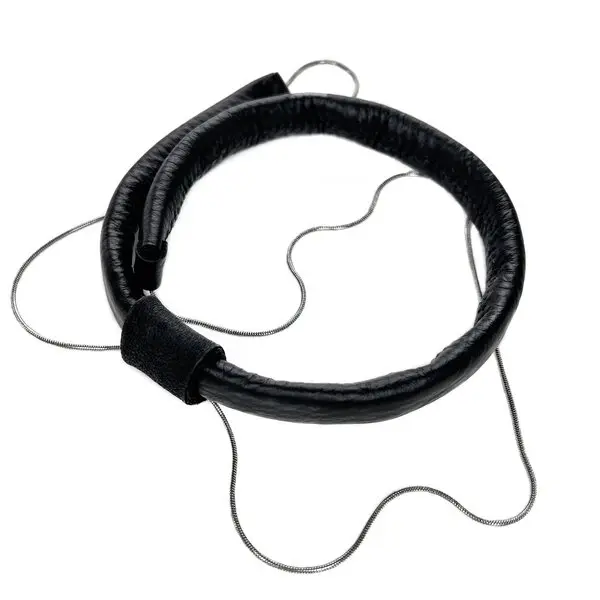 WAIWAI Leather Choker With Stainless Steel Chain - Black