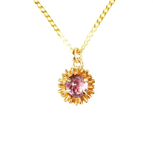 LEE RENEE Dahlia Bud Pink Tourmaline Pendant Necklace - Gold