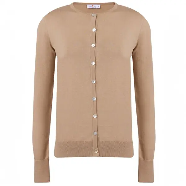PERALUNA Mila O-neck Cotton Cardigan - Brown