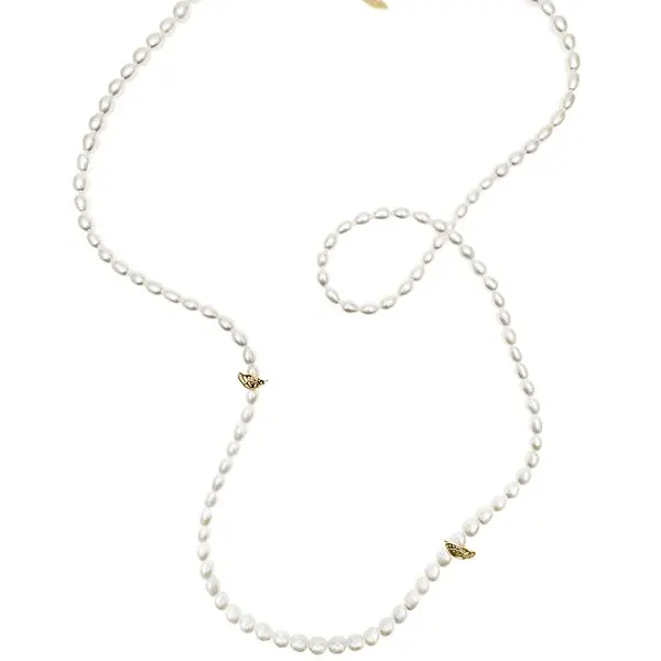 FARRA Freshwater Pearl Necklace With Butterfly Charms - White