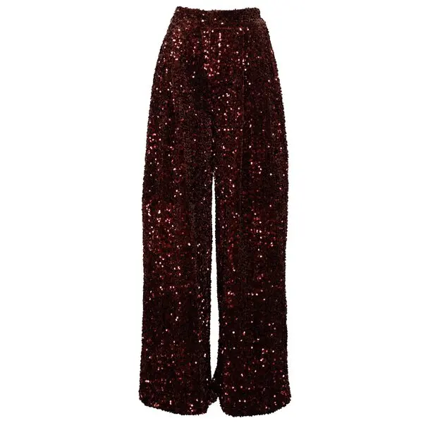 OFUURE Liza Sequin Wide Leg Pants - Brown