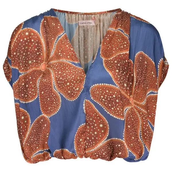 TRAFFIC PEOPLE Floral Print Cropped Top - Blue/red
