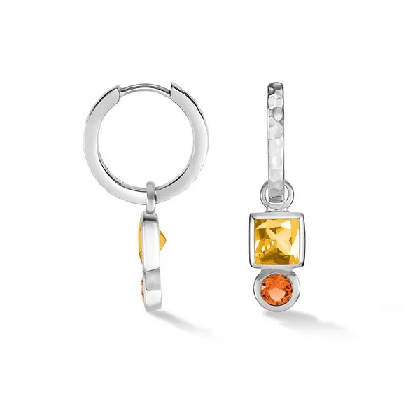 DOWER & HALL Square Citrine Hammered Huggie Hoop Earrings - Silver