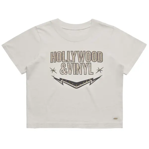BLACK CAKE Hollywood & Vinyl Embellished Crop Tee - Black