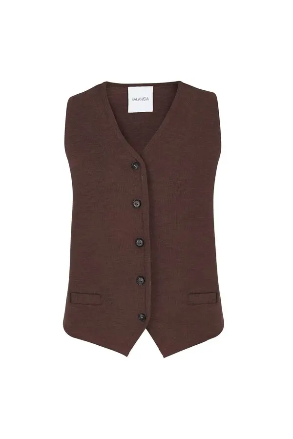 SALANIDA Galante Knitted Merino Wool Waistcoat - Brown