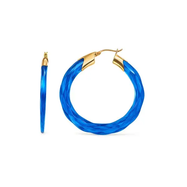GOLD & HONEY Gold Plated Swirl Twist Lucite Hoop Earrings With Sapphire Blue Accent - Gold/blue