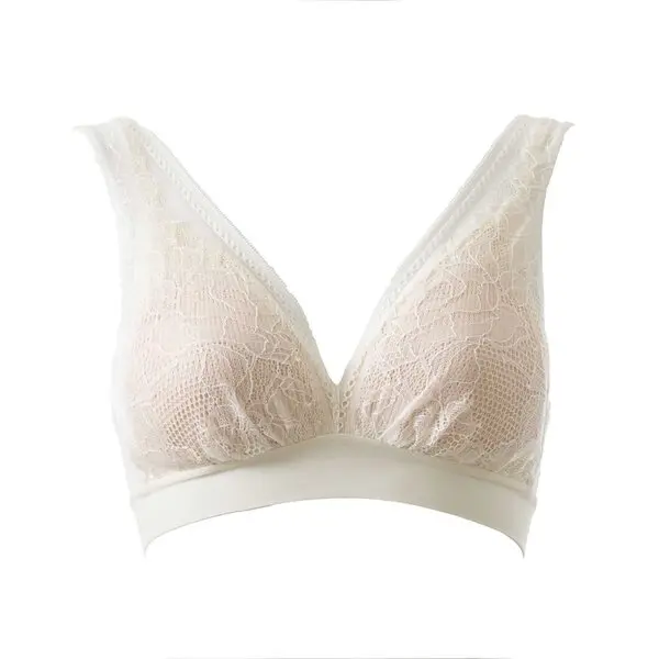 AROMATIQUE Ribbed Silk & Lacy Bra - White