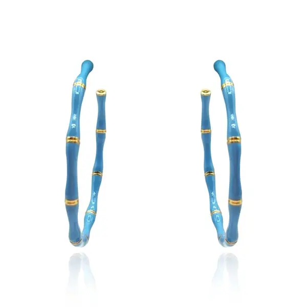 MICHAEL NASH JEWELRY Sloan Turquoise Enamel And Gold Bamboo Hoop Earrings - Blue