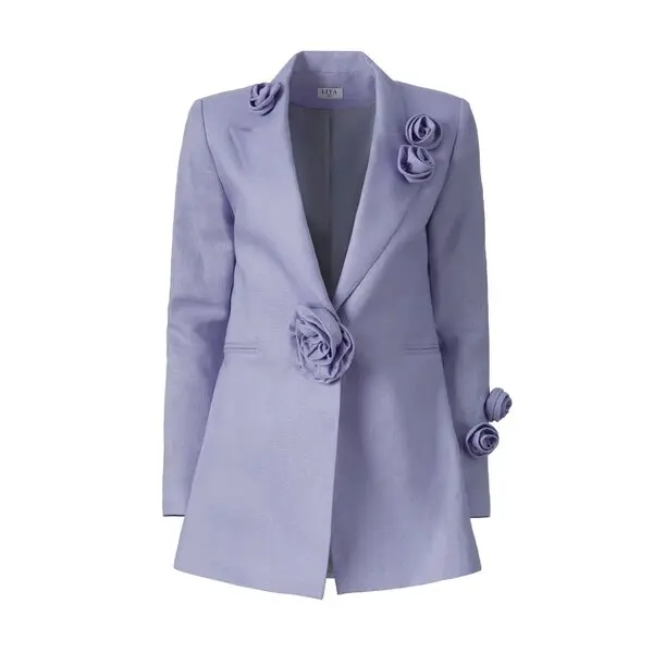 LITA COUTURE Rosette Appliqué Blazer In Linen - Purple