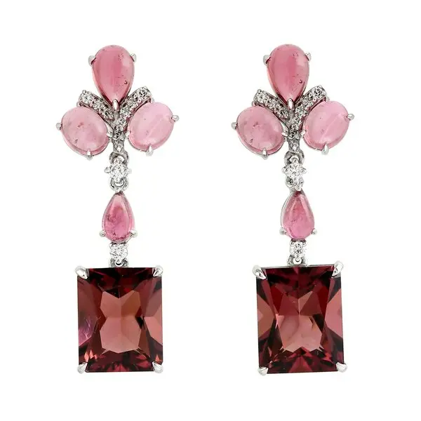 ARTISAN Drop Earrings With Pink Tourmaline And Diamond In 18k White Gold - Pink/white