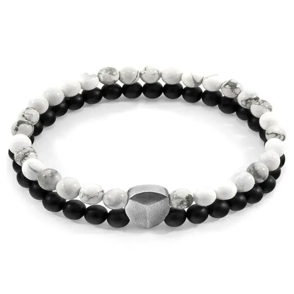 ANCHOR & CREW White Howlite Iguazu Silver & Stone Bracelet - White/black