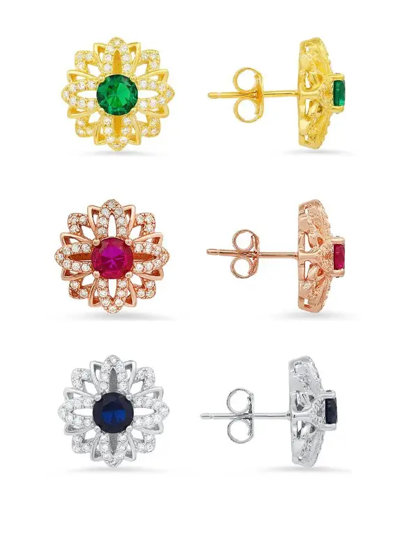 KYLIE HARPER Floral Stud Earring In Sterling - Silver