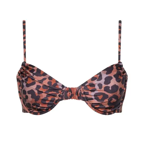 PLAYALUXE Ruched Underwire Bikini Top - Black/brown