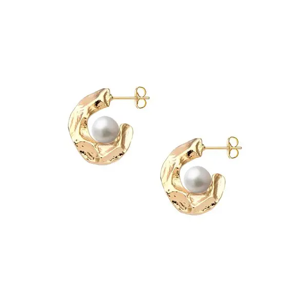 ADRIANA PAPPAS DESIGNS Mini Hammered Pearl Hoop Earrings - Yellow