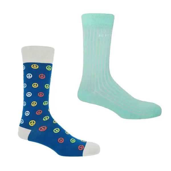 PEPER HAROW - MADE IN ENGLAND Recycled Ribbed And Peace Socks Bundle - Blue
