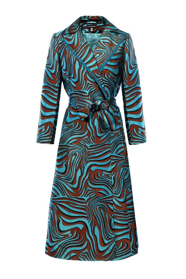 ANDREEVA Printed Belted Coat - Green