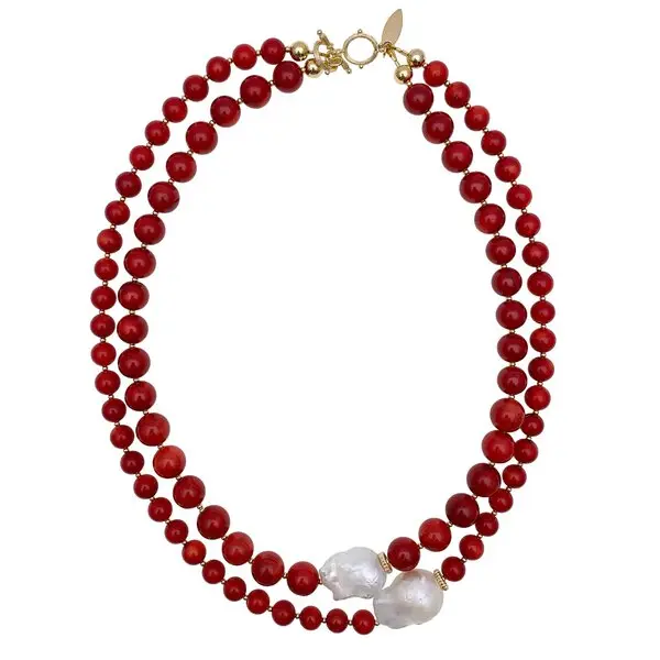 FARRA Coral And Baroque Pearl Necklace - Red