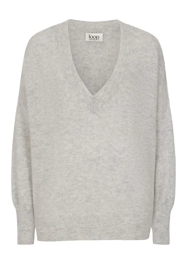 LOOP CASHMERE Relaxed V-neck Cashmere Sweater - Grey