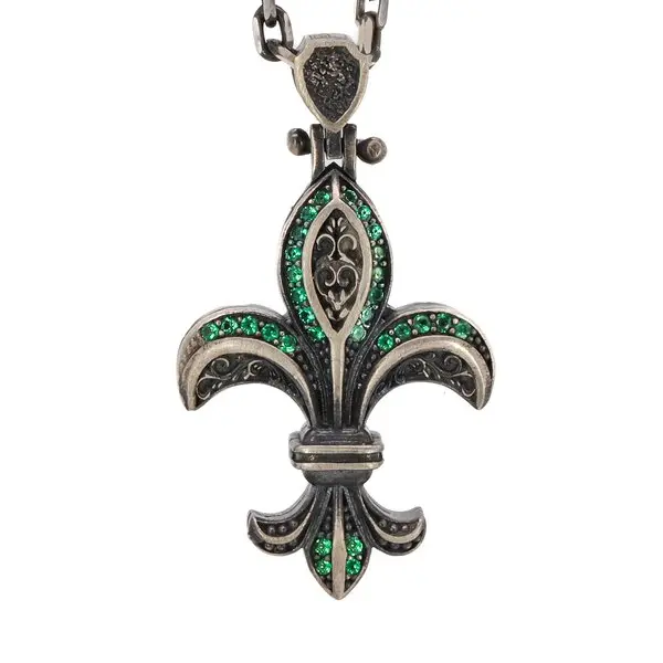 EBRU JEWELRY Fleur De Lis Sterling Silver Necklace - Yellow/green/silver