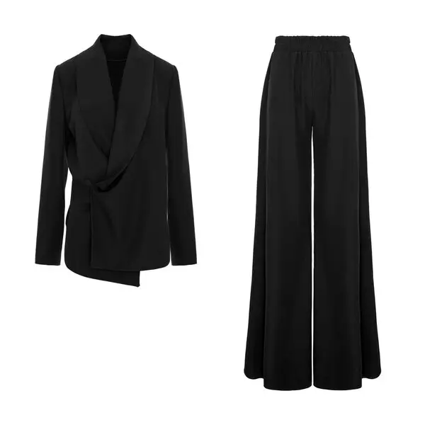 BLUZAT Set With Wrap Blazer And Flared Trousers