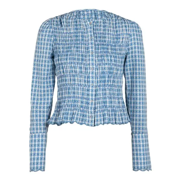 ROSE & NANCY Cotton Gingham Check Smocked Blouse