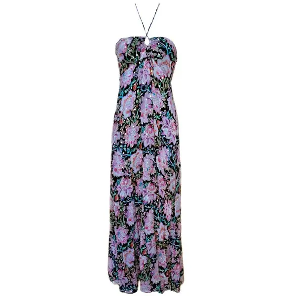 INTROVERTIE VIENNA Flowy Bandeau Viscose Lurex Maxi Dress - Black