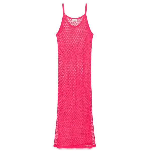 PERALUNA Angel Openwork Knit Strap Long Beach Dress - Red